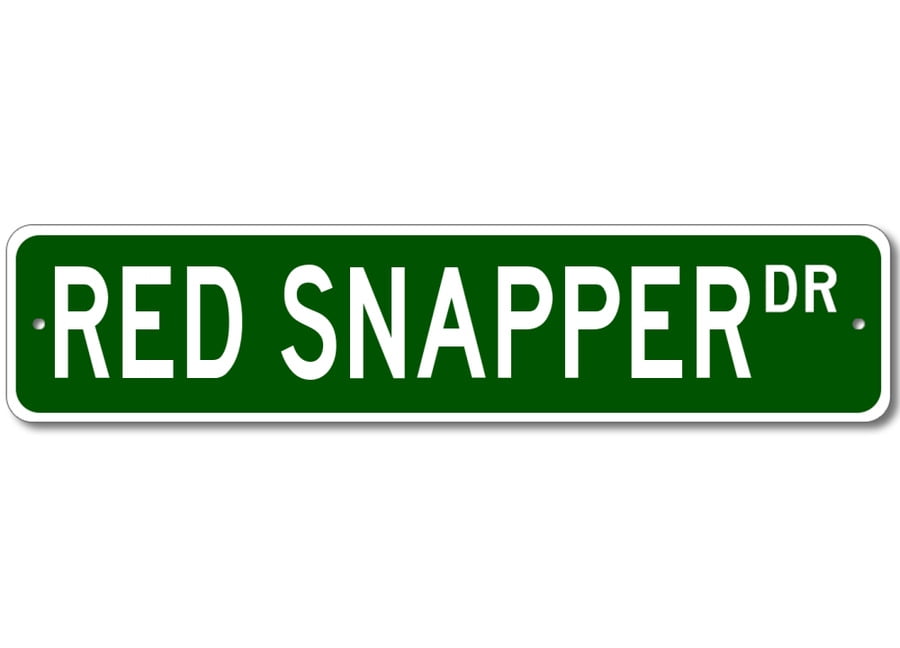 Red Snapper Fish Sign Metal Wall Decor Fishing Street Sign Size: 4 x 16 ...