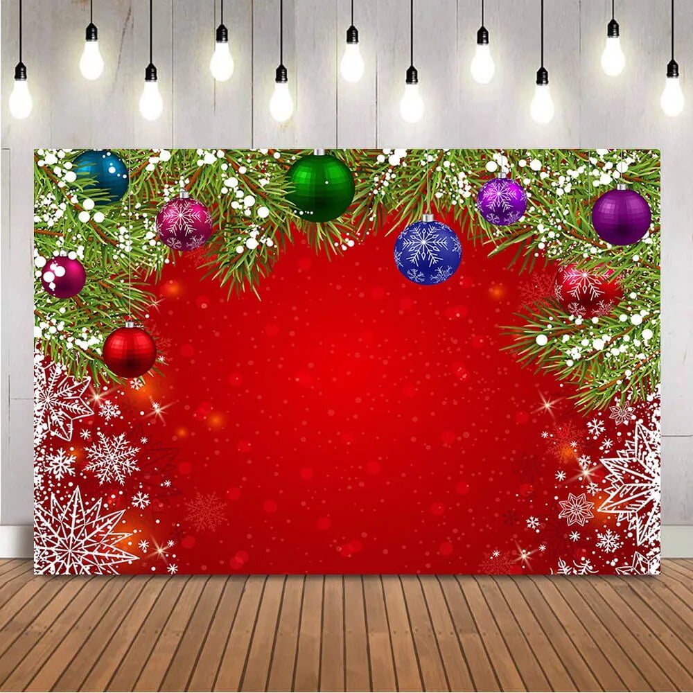 Red Snowflake Backdrop for Photography Christmas Tree Winter Snow ...