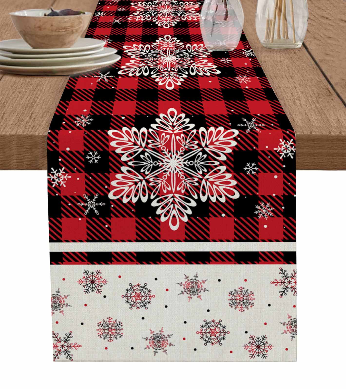 Red Snowflake Christmas Burlap-Cotton Table Runner 90 Inches Long,Red ...