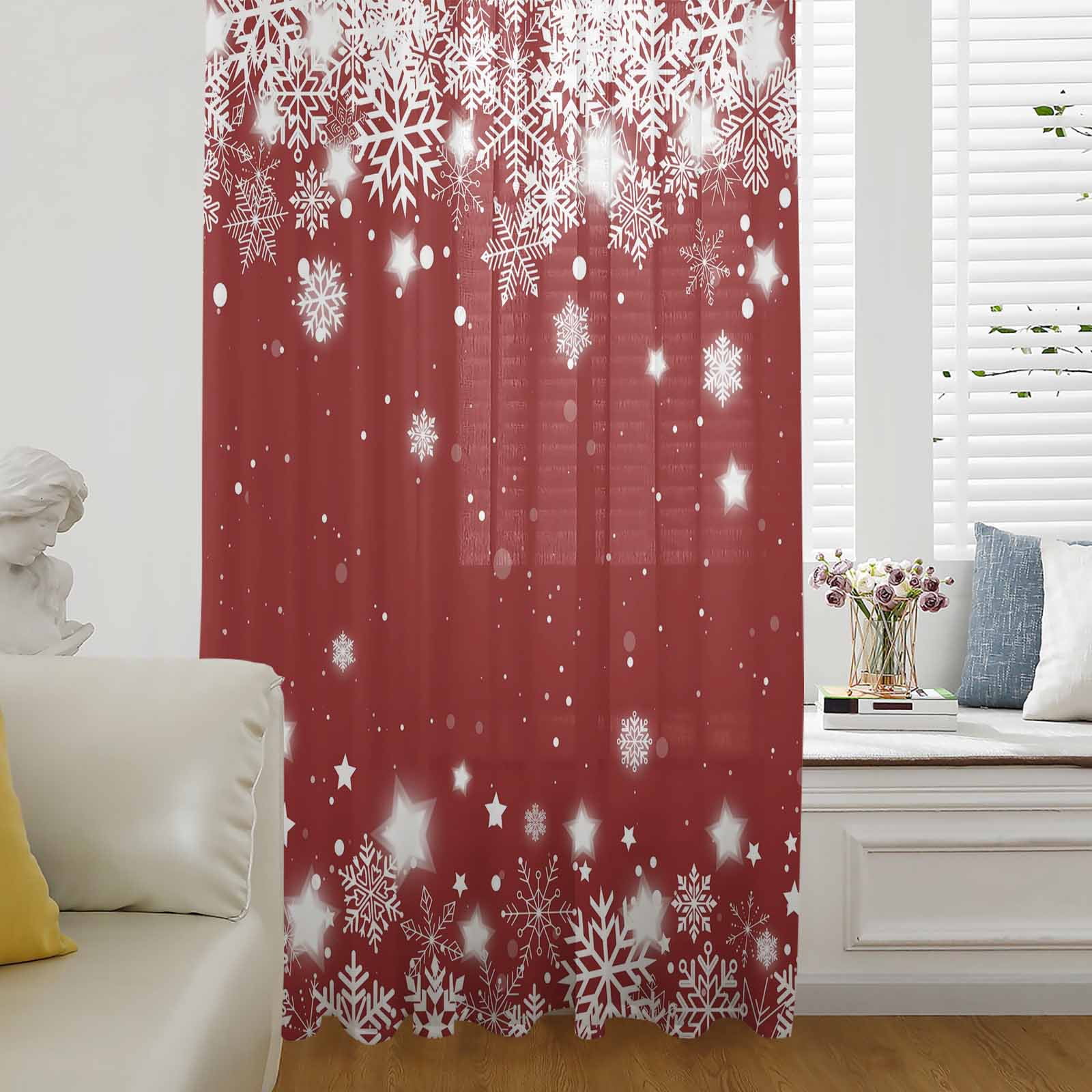 Red Snowflake Christmas Semi Sheer Curtains Drapes for Living Room ...