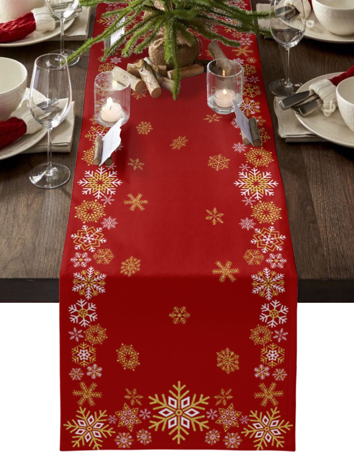 Red Snowflake Table Runner Holiday Party ration Dining Table Runner ...