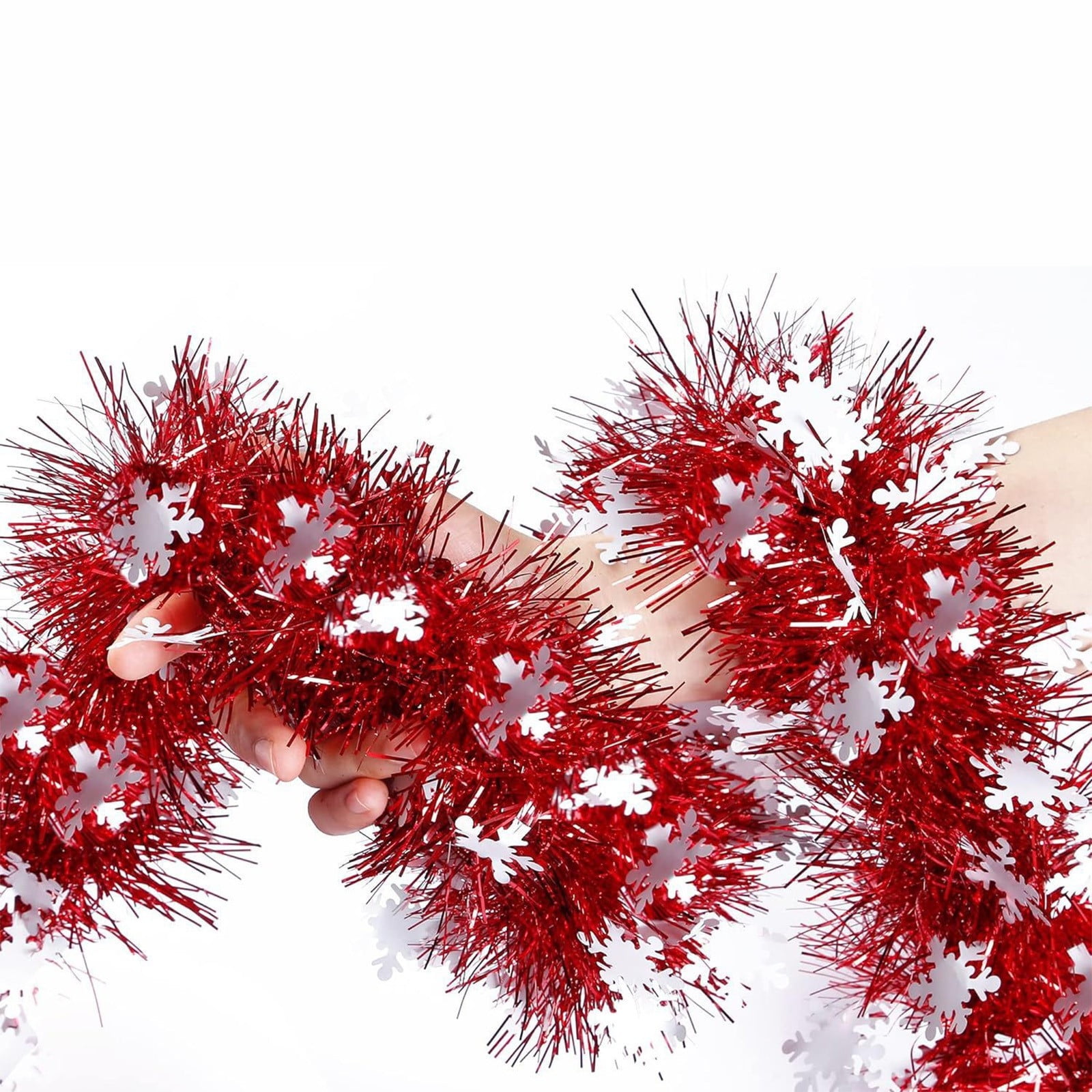 Red Snowflake Tinsel Garland 118 Inch – Christmas Tree Mantel Staircase ...