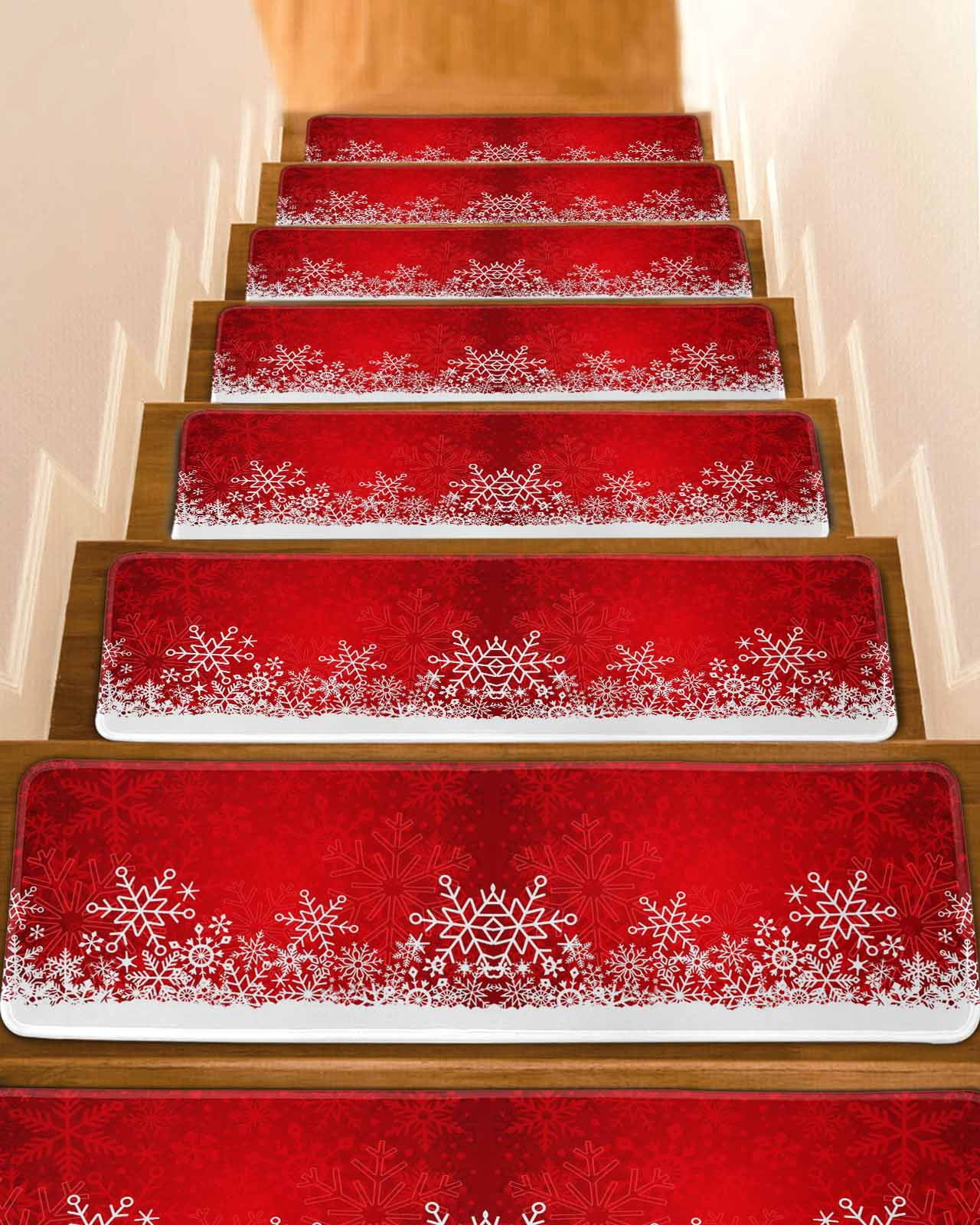 Red Snowflakes Christmas Stair Treads for Wooden Steps Indoor Runner ...