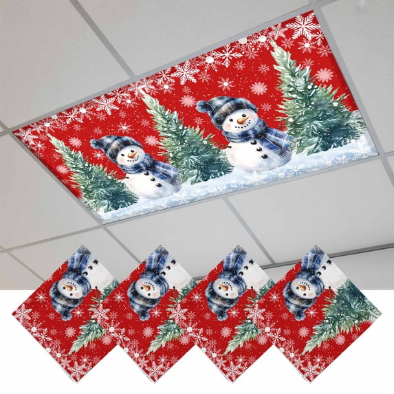 Red Snowman Christmas Fluorescent Light Covers, Snowflake Green Xmas ...