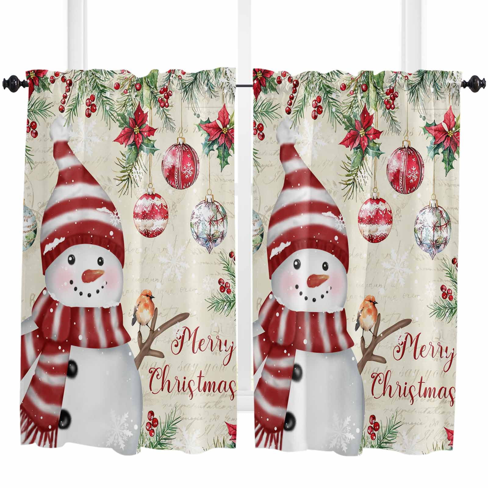 Red Snowman Christmas Kitchen Curtain 2 Panels Curtains 45 Inch Length ...