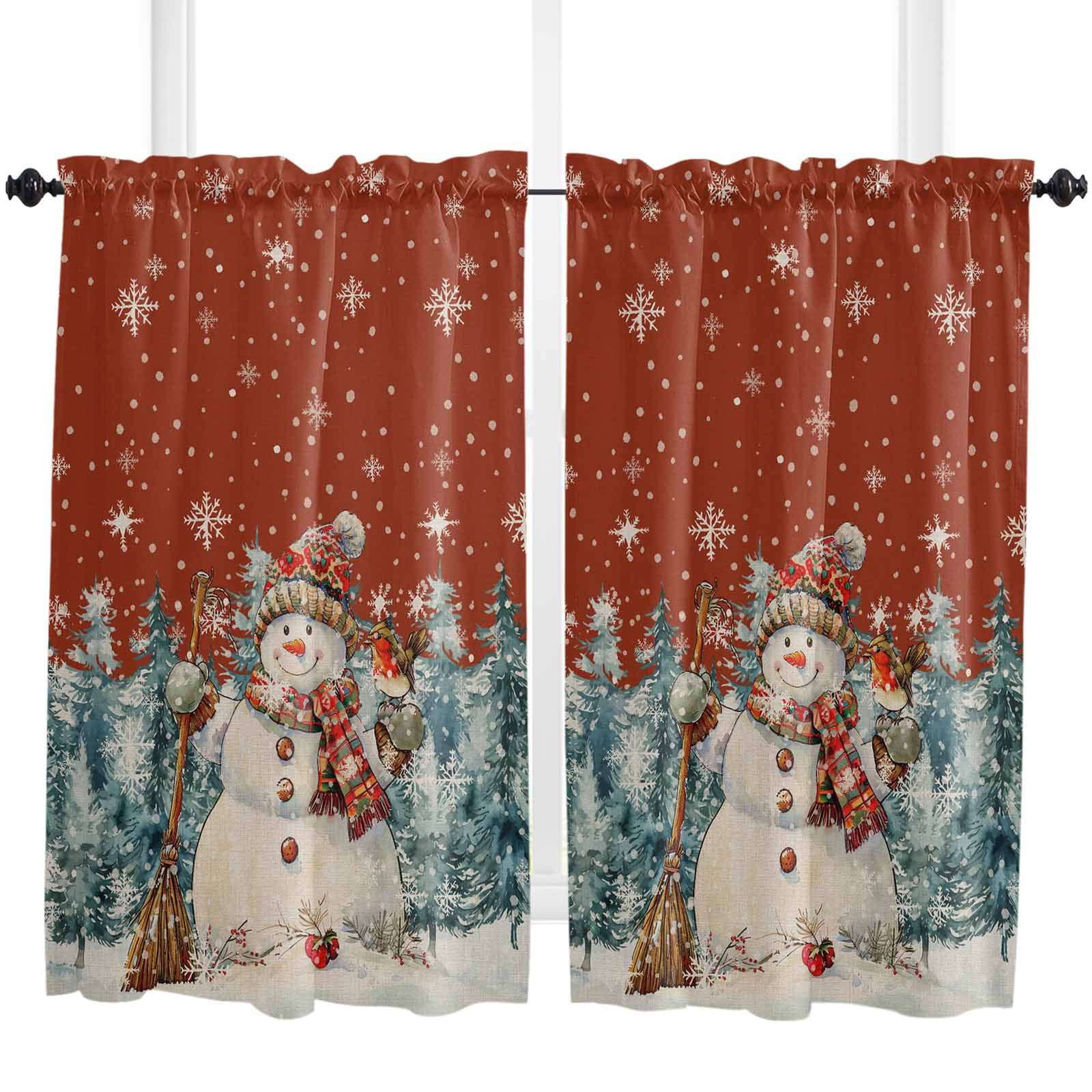 Red Snowman Christmas Kitchen Curtain 2 Panels Curtains 54 Inch Length ...