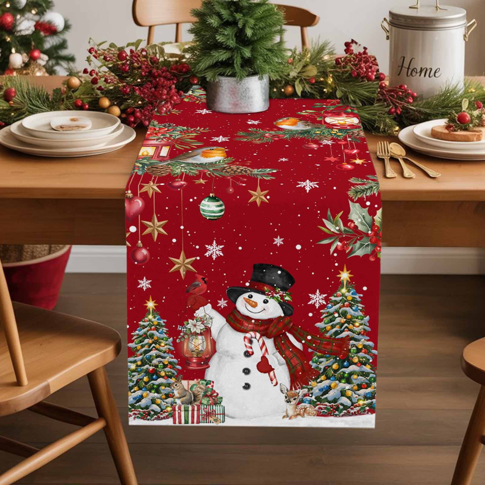 Red Snowman Christmas Table Runner 90 Inch Long Dresser Scarves Cotton ...