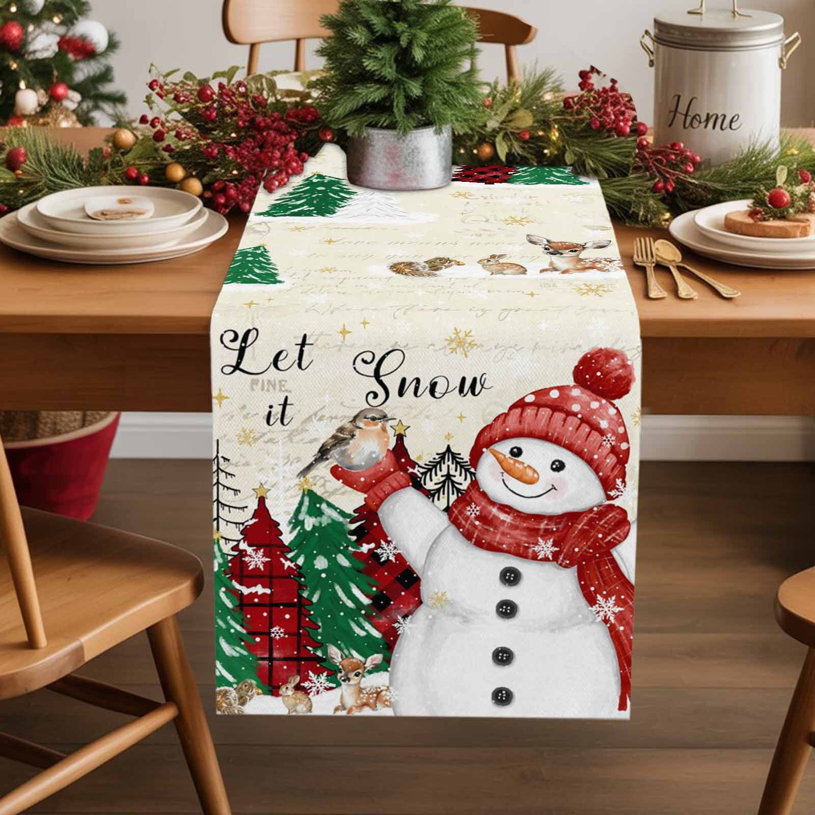 Red Snowman Christmas Table Runner 90 Inch Long Dresser Scarves Cotton ...