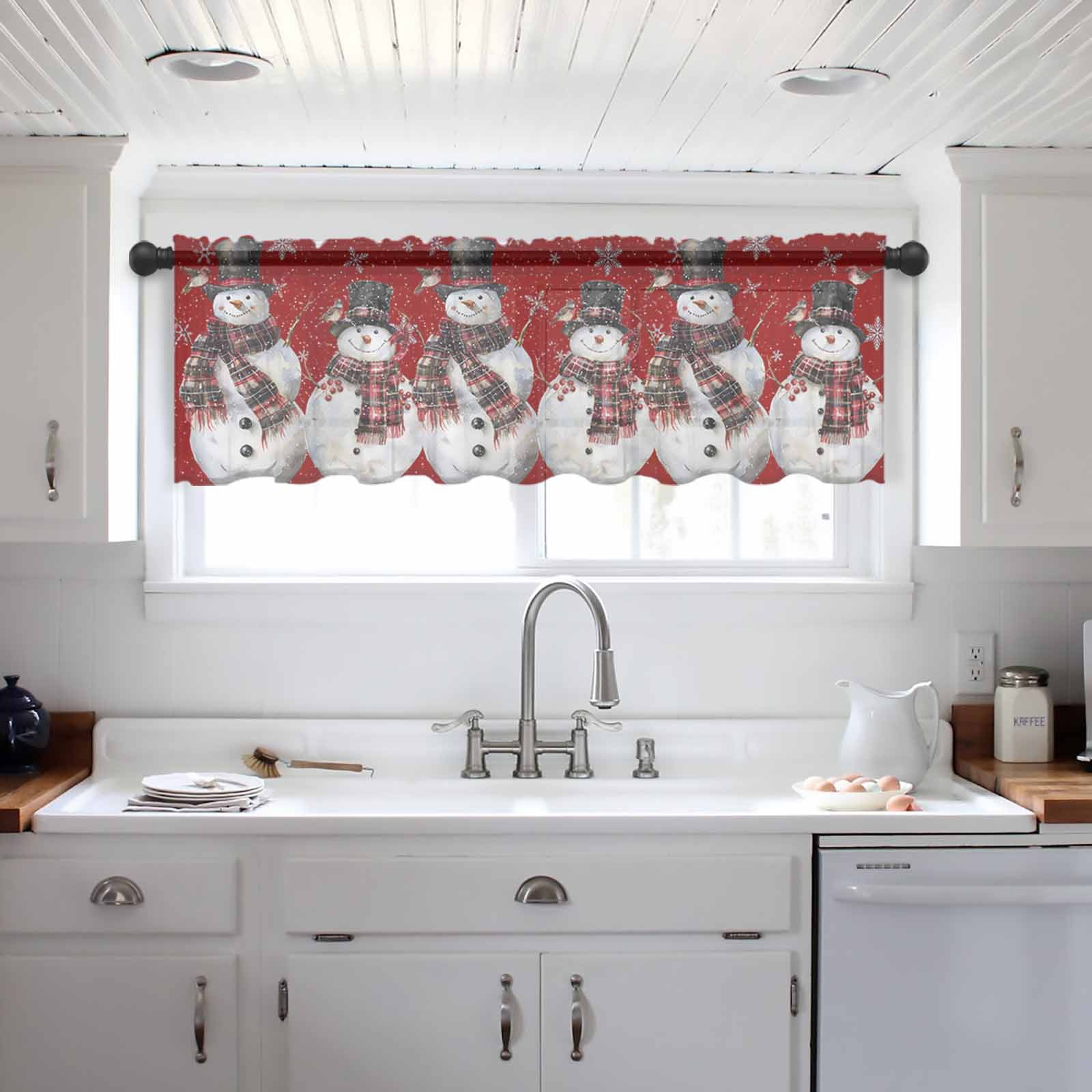 Red Snowman Christmas Valance Curtains for Kitchen/Living Room/Bathroom ...