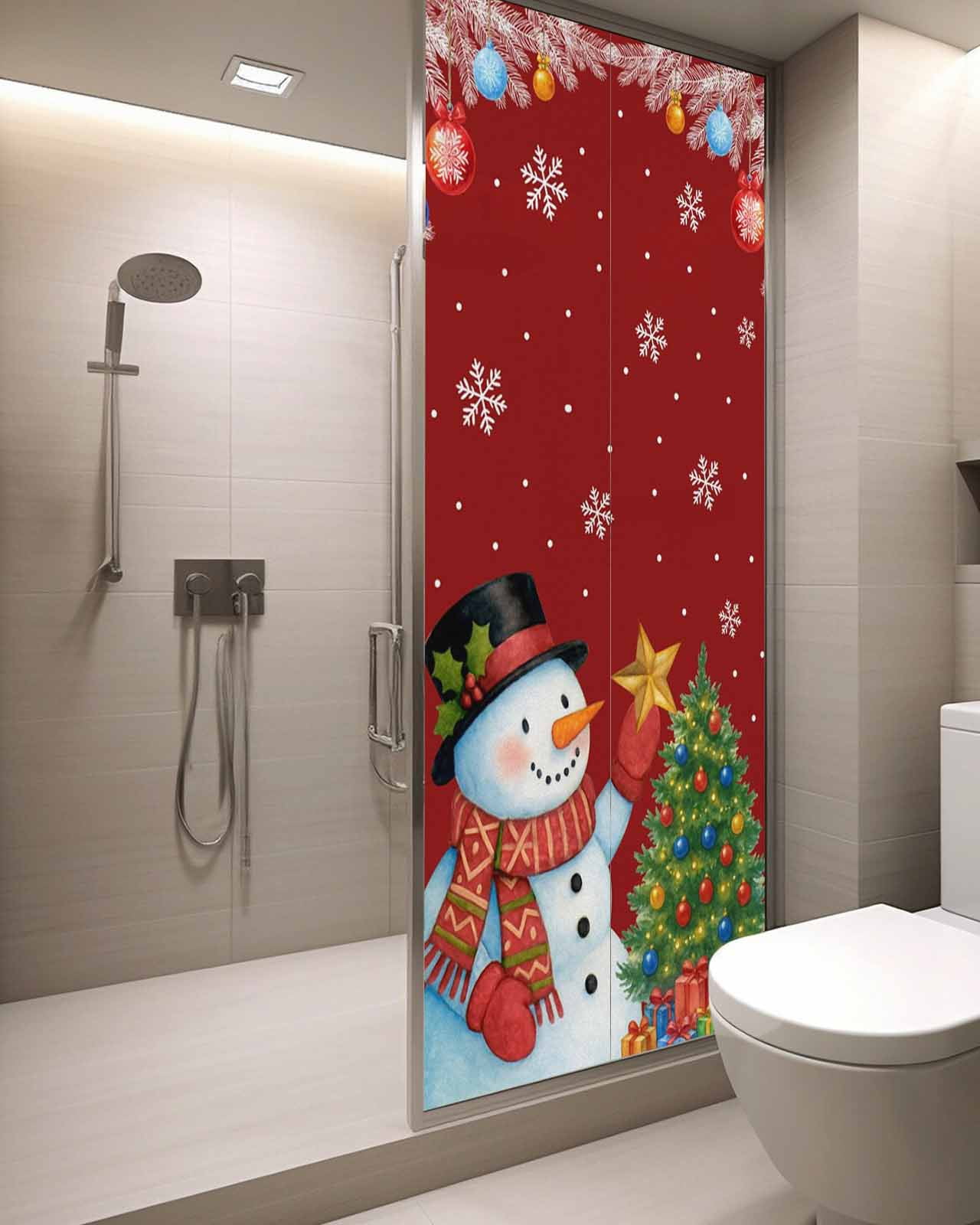 Red Snowman Christmas Window Privacy Film Stained Glass Window Film ...