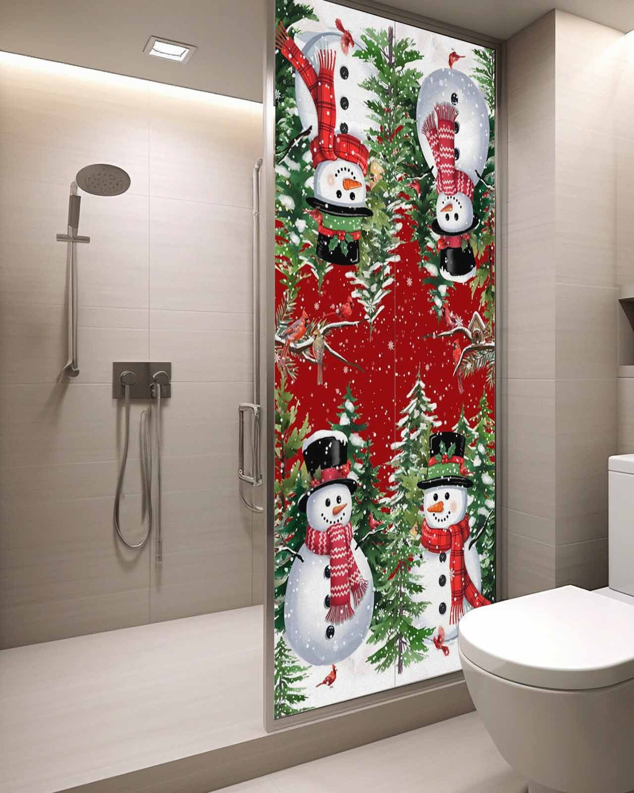 Red Snowman Christmas Window Privacy Film Stained Glass Window Film ...