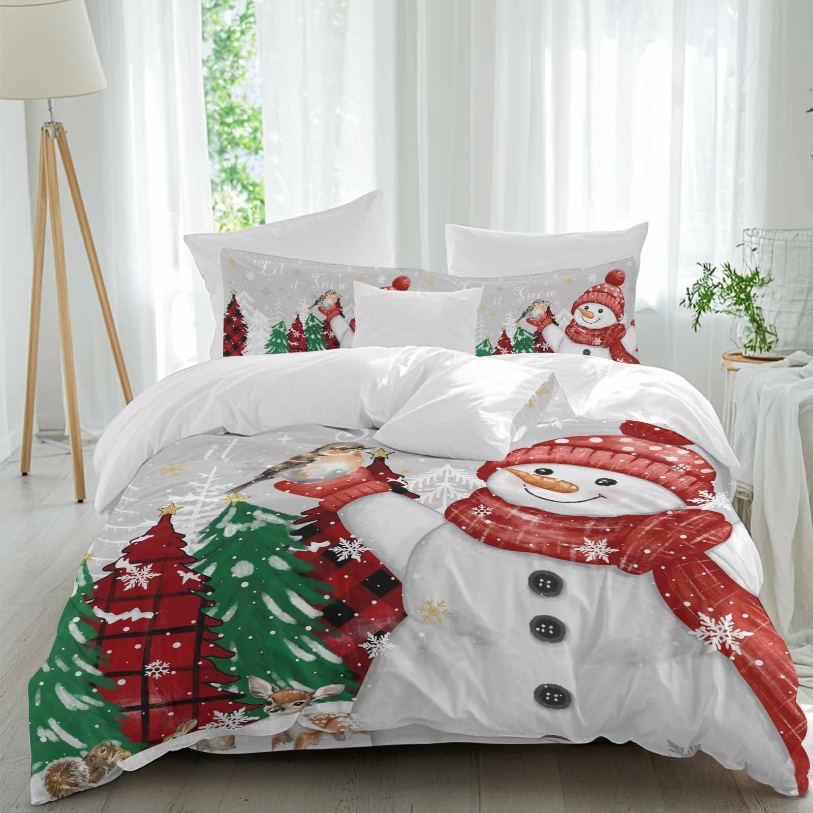 Red Snowman Comforter Set Queen Size, Christmas Let Snow Pine Trees ...