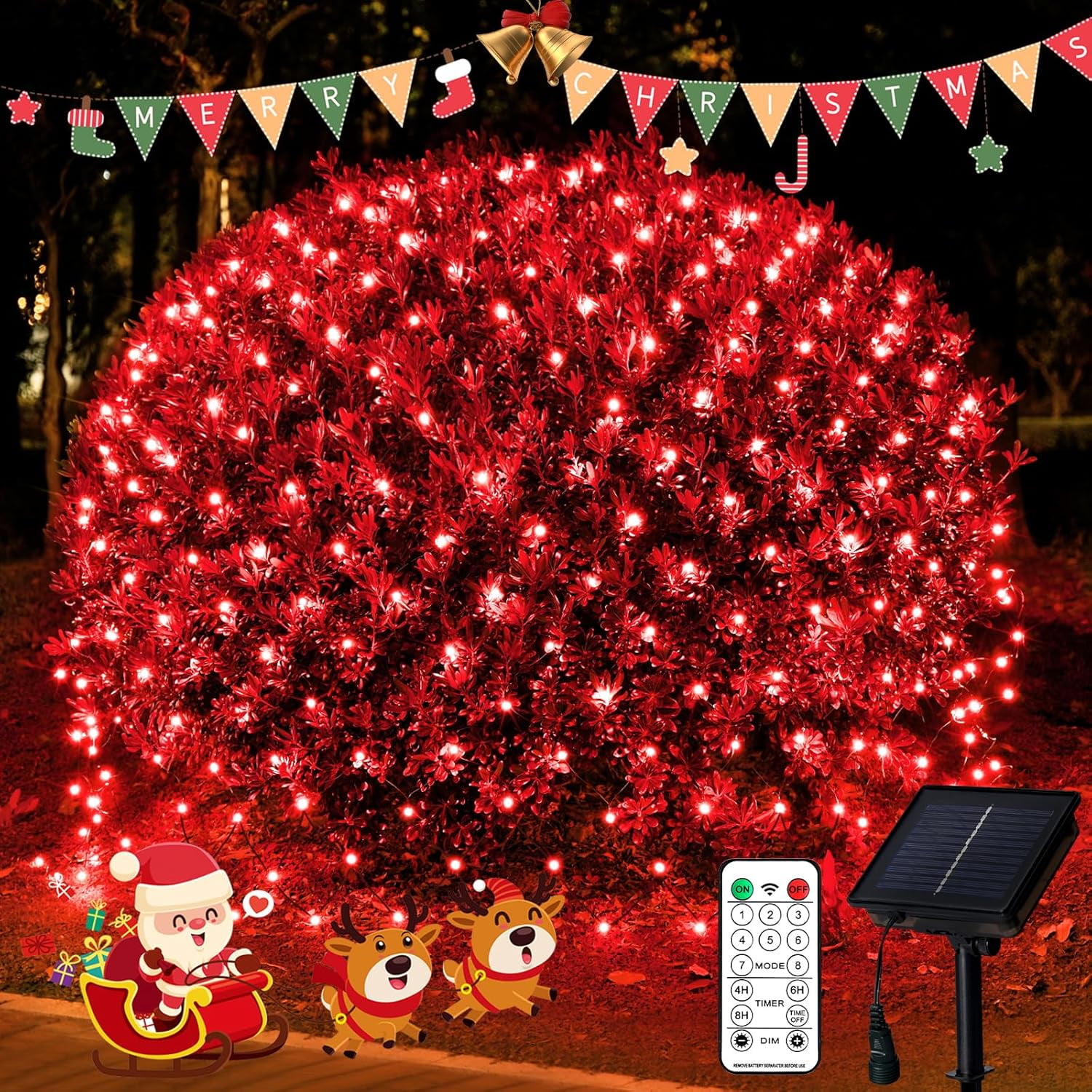 Red Solar Christmas Lights Outdoor, 320 LED 9.8ft x 6.6ft Christmas Net ...