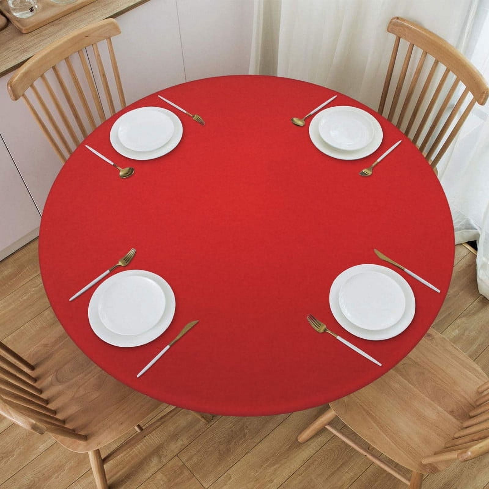 Red Solid Color Round Fitted Tablecloth with Elastic Fitted Table ...