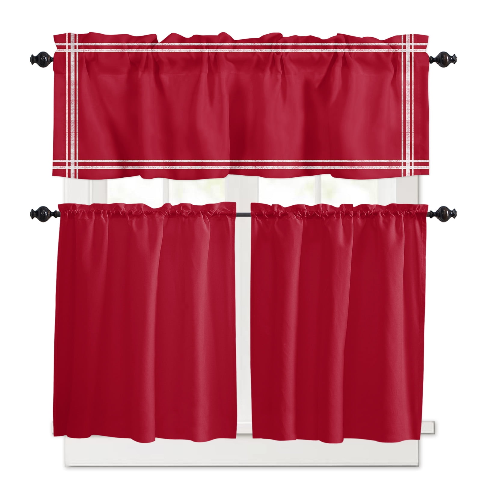 Red Solid, Kitchen Curtains and Valances Set, 3 Piece Kitchen Curtains ...