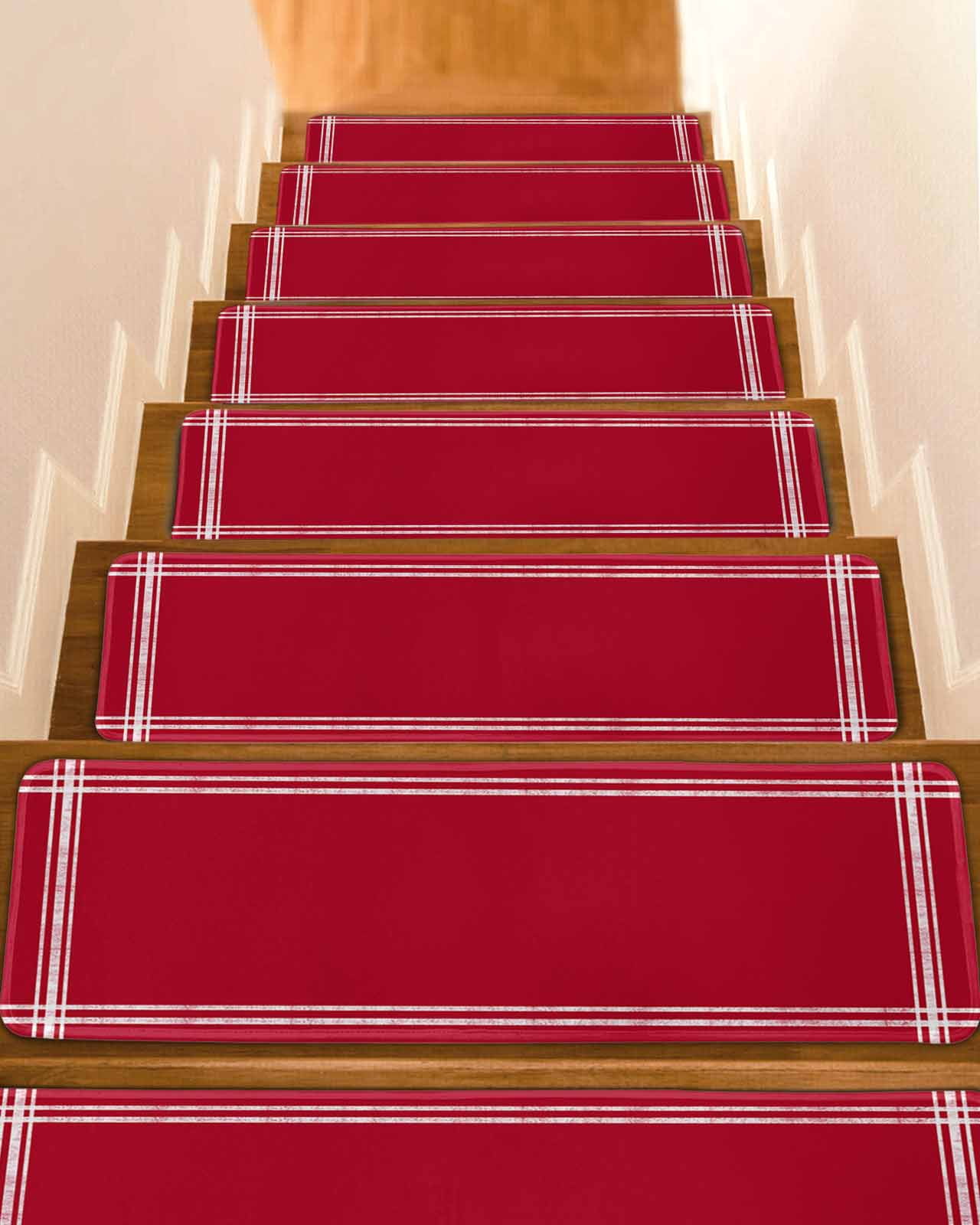 Red Solid, Stair Treads for Wooden Steps Indoor Runner Rug Carpet, Pure ...