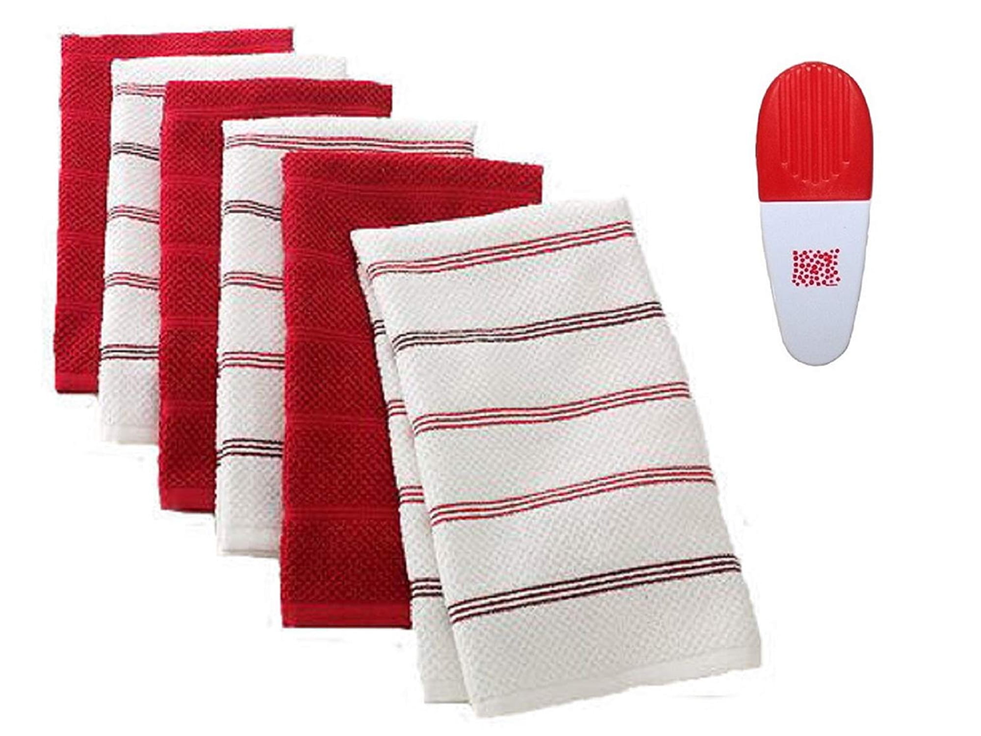 Red Solid & Striped Kitchen 6 Pack Towels & Chip Clip Multi-Pack ...