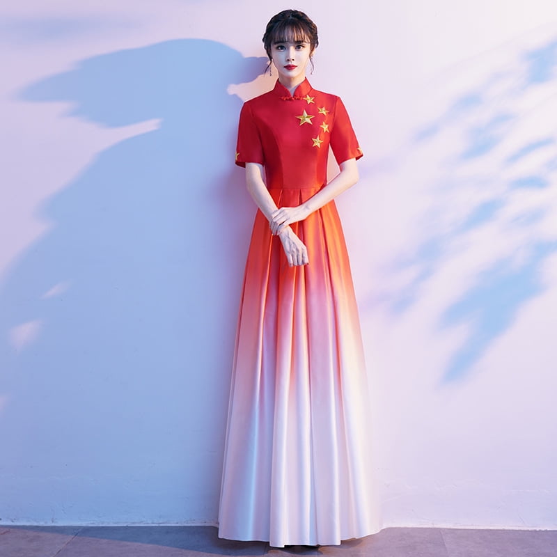 Red Song Choir Performance Dress for Women Long Skirt Stage Recitation ...