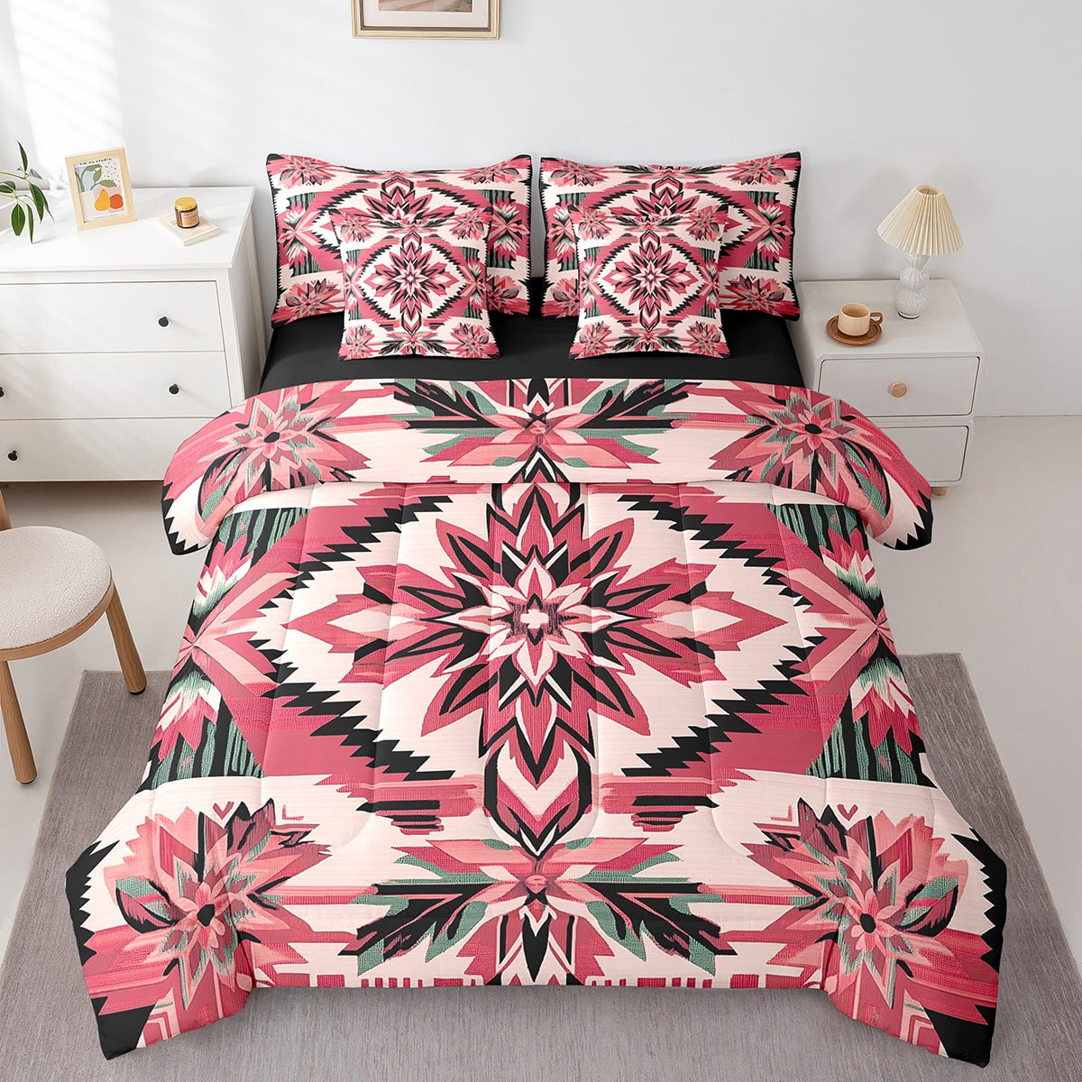 Red Southwestern Bedding Set Queen Size,Vintage Aztec Comforter Set ...