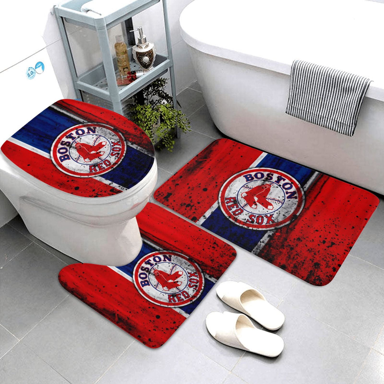 Red_Sox Baseball Team Custom Luxury Flannel Bathroom Rug Set of 3, Extra Thick Pile, Non ...