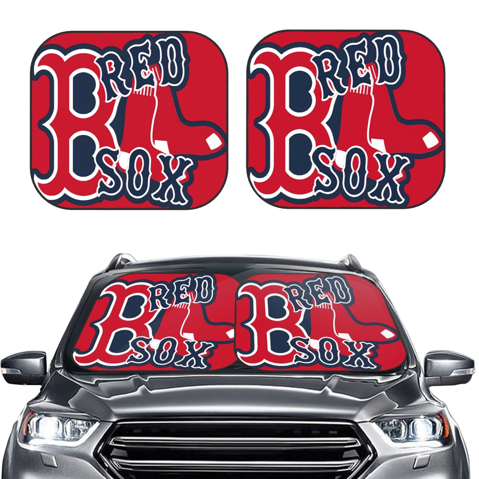 Red_Sox Car Windshield Sun Shade Foldable Front Windshield Shade for ...