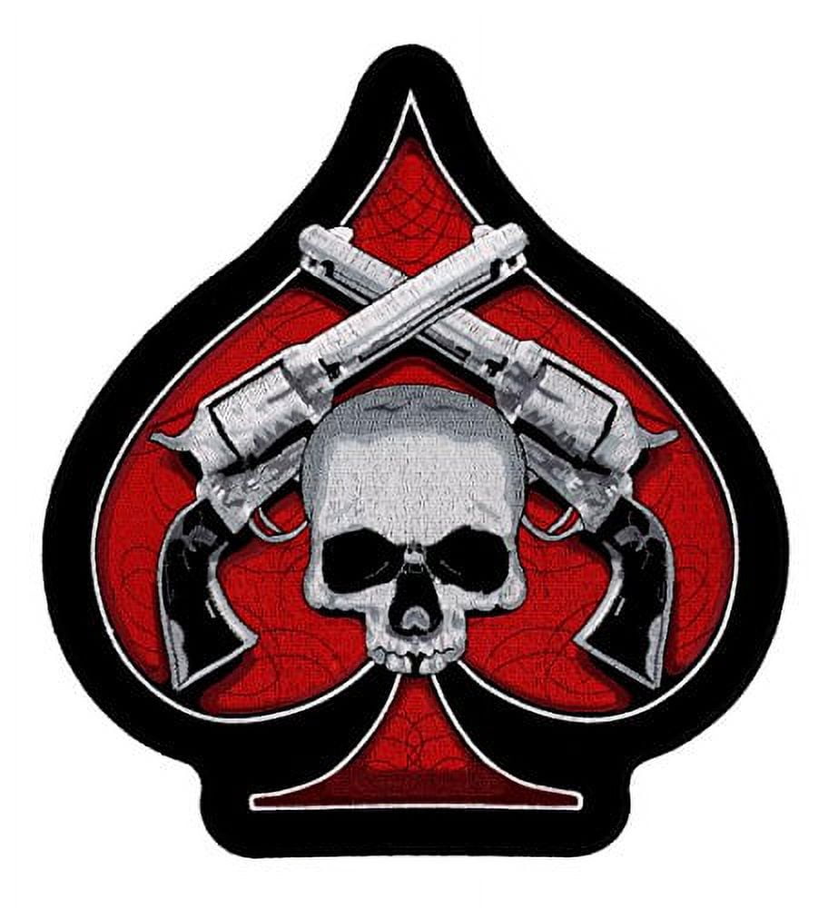 Red Spade Skull and Pistols Biker Embroidered Patch Iron Sew HLPM16642 ...