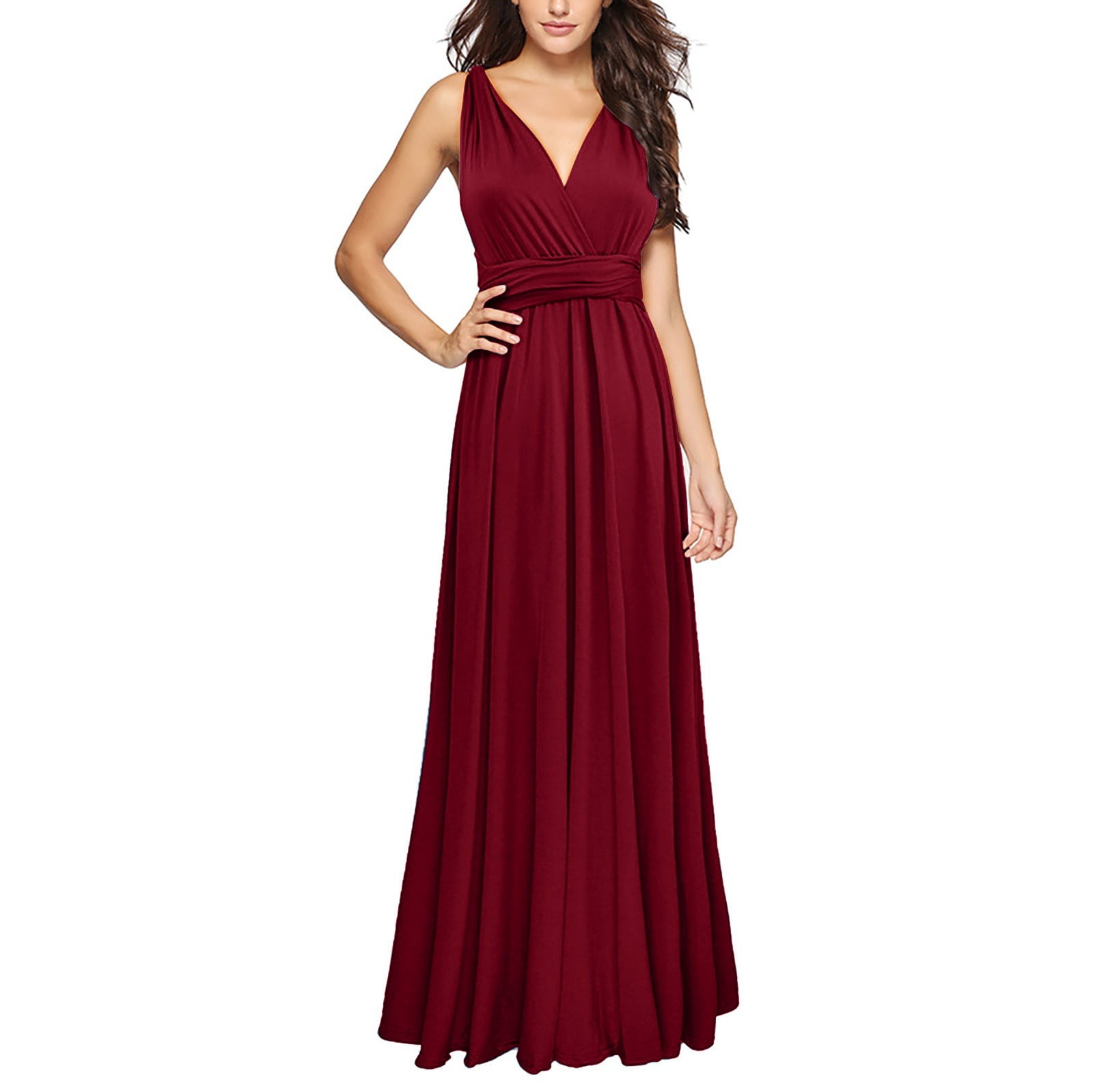 Red Spandex Full-Length Women's Formal Dress, Wrap Dress Long ...