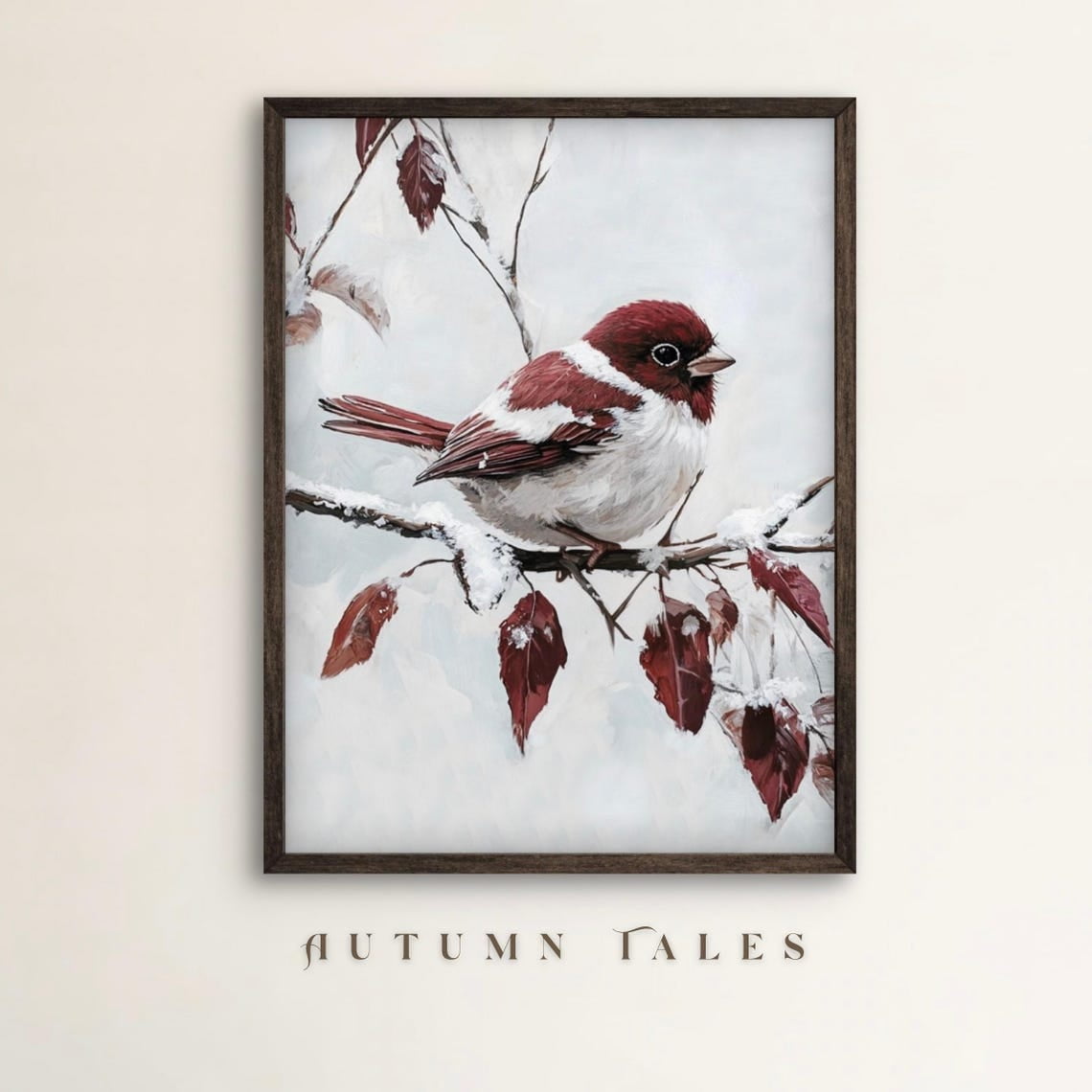 Red Sparrow Poster Wall Art Moody Winter Wildlife Print Snow Covered ...