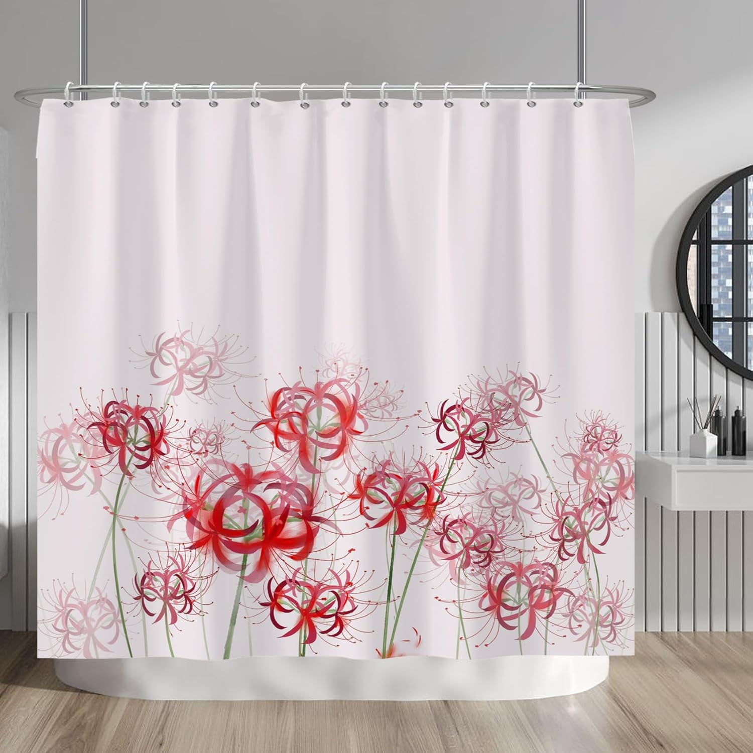 Red Spider Lily Shower Curtain Set Abstract Watercolour Floral ...