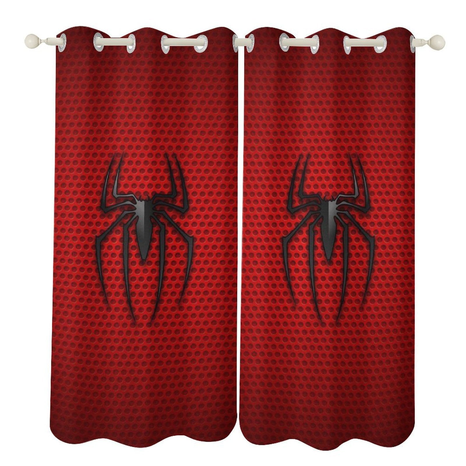 Red Spider Web Black Cartoon 2 Panels Blackout Curtains for Bedroom ...