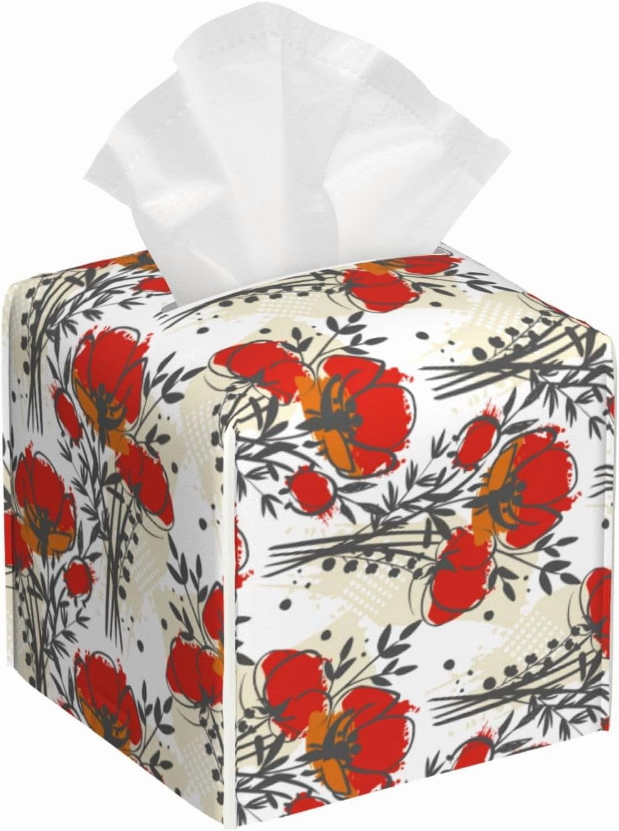 Red Spider Web Square Leather Tissue Box Cover - Premium Organizer with ...