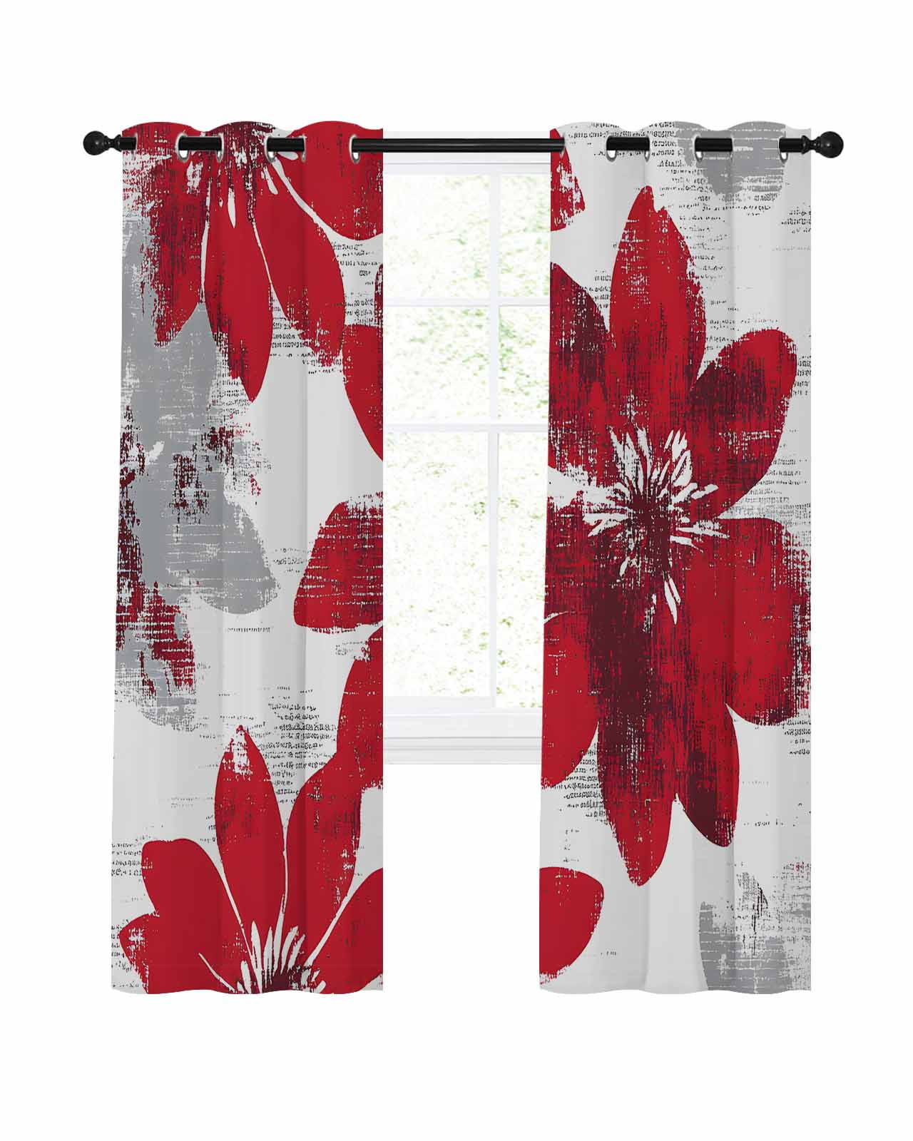 Red Spring Floral Blackout Curtains 39 Inches Long for Bedroom, Summer ...