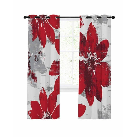 Red Spring Floral Blackout Curtains 39 Inches Long for Bedroom, Summer ...