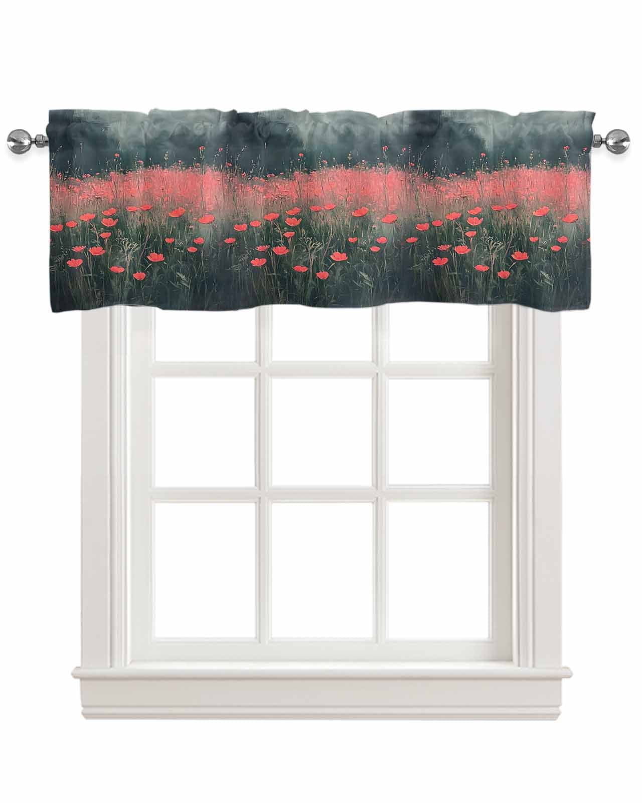 Red Spring Floral Kitchen Valances for Windows Farmhouse Linen Window ...