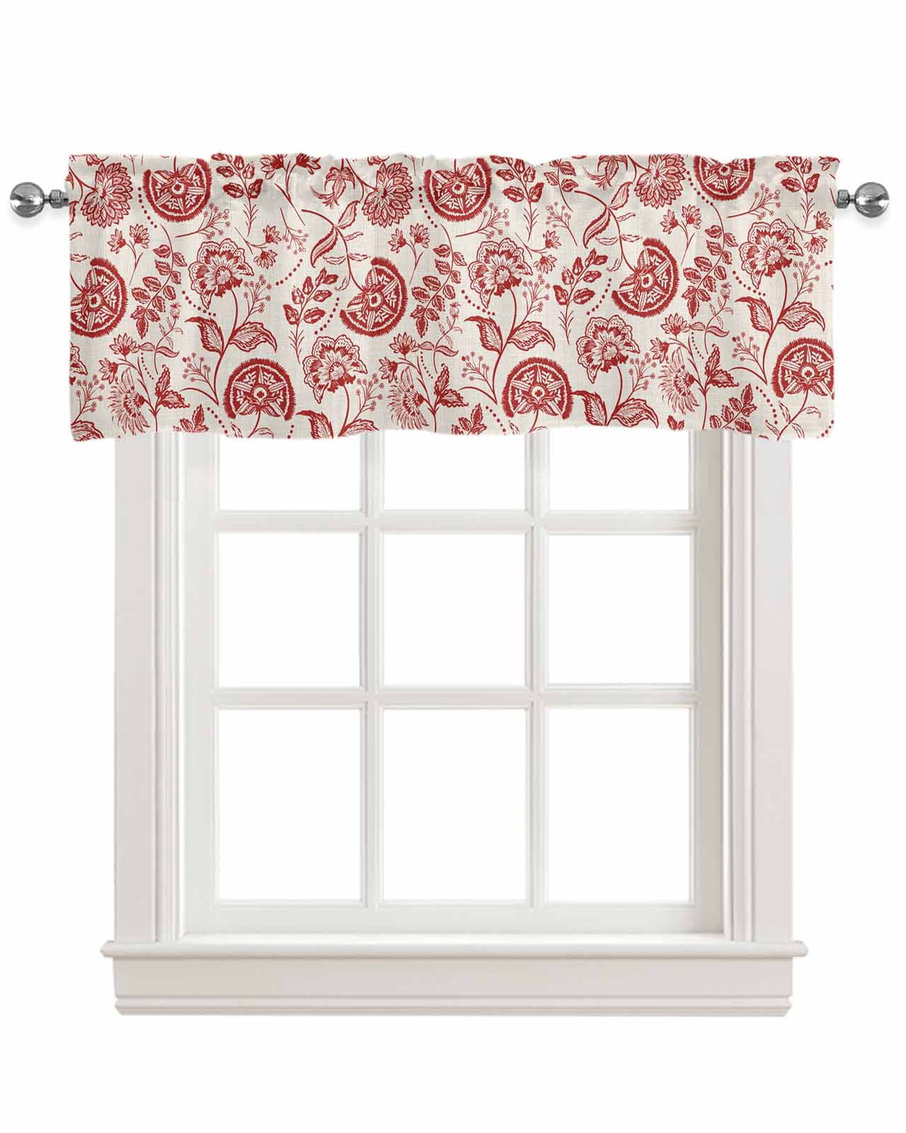 Red Spring Floral Kitchen Valances for Windows Farmhouse Linen Window ...