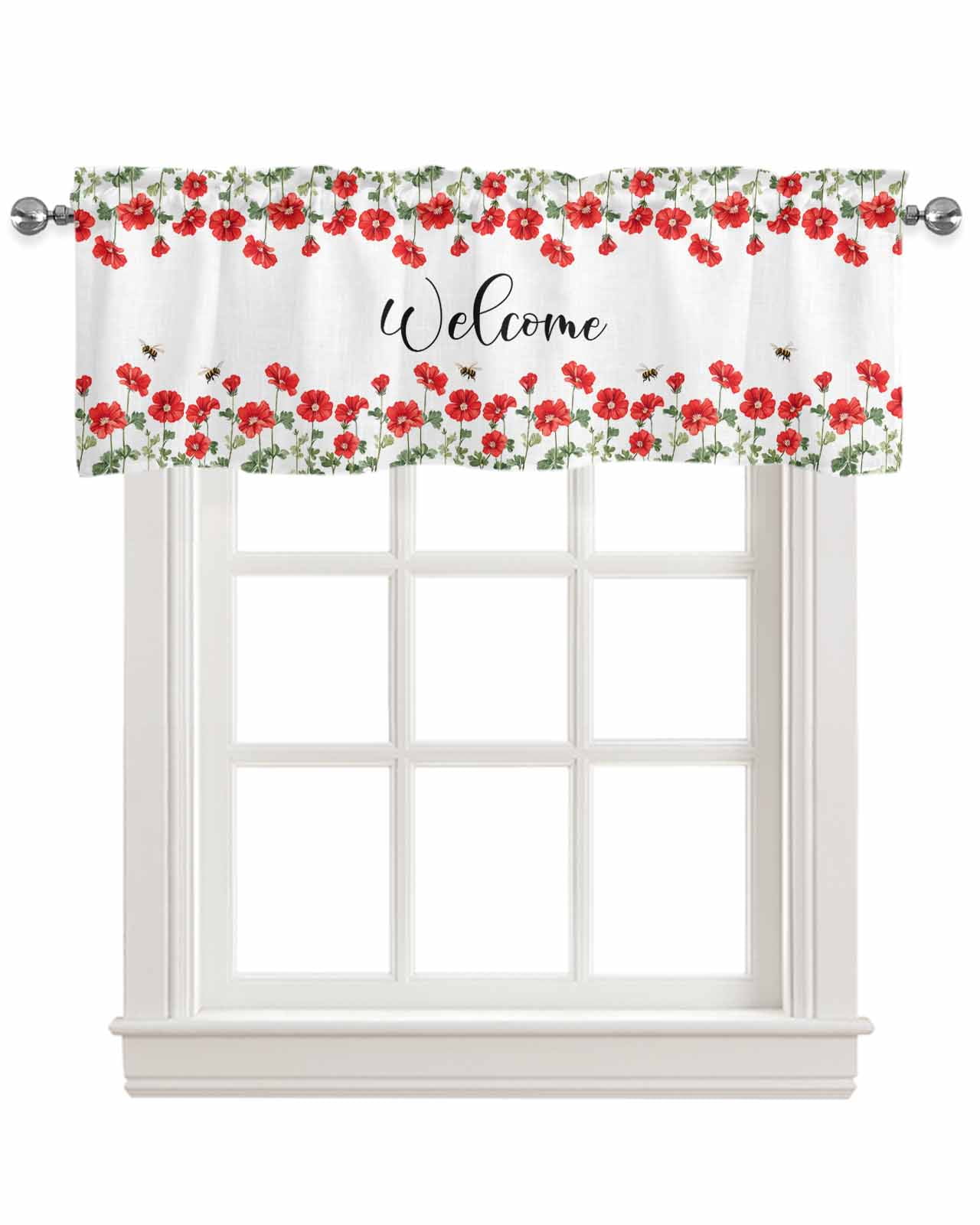 Red Spring Floral Kitchen Valances for Windows Farmhouse Linen Window ...