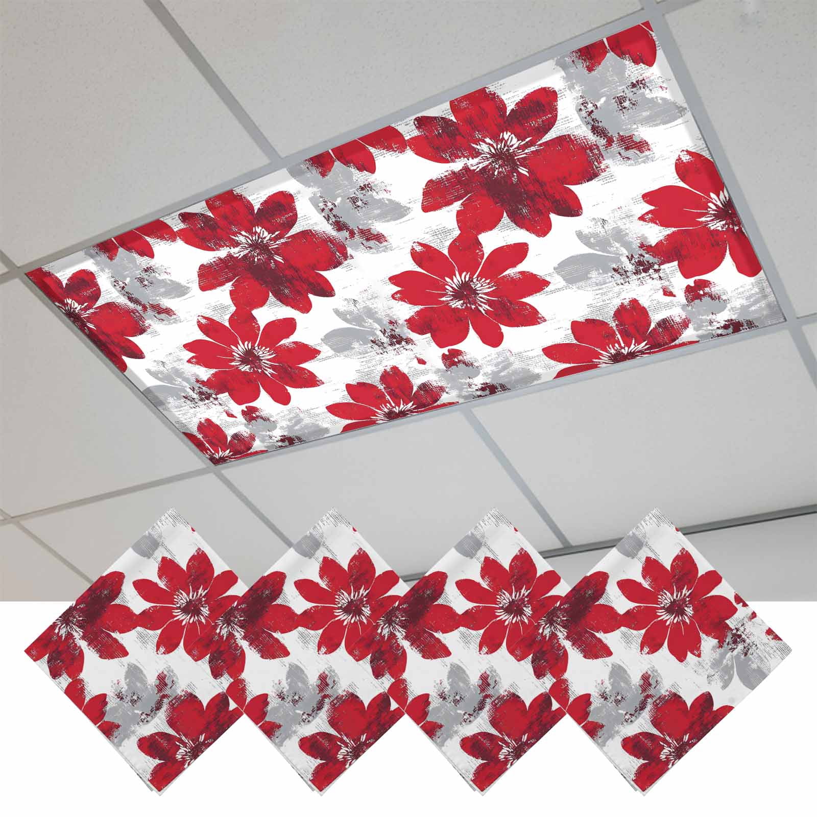 Red Spring Floral Magnetic Fluorescent Light Covers for Ceiling Lights ...