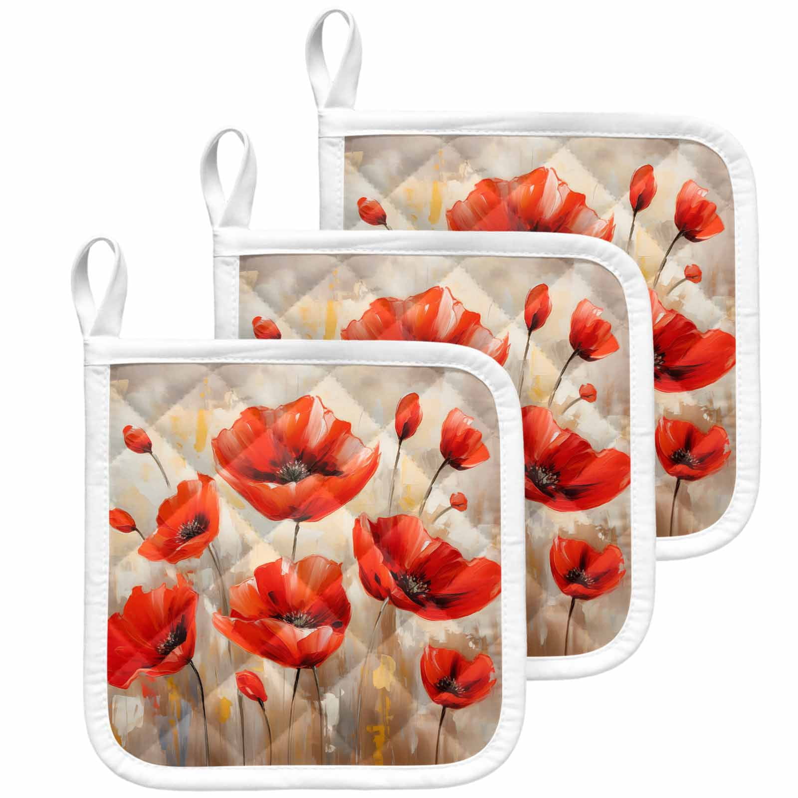 Red Spring Floral Pot Holders for Kitchen Heatproof Potholder, 3 Pack ...