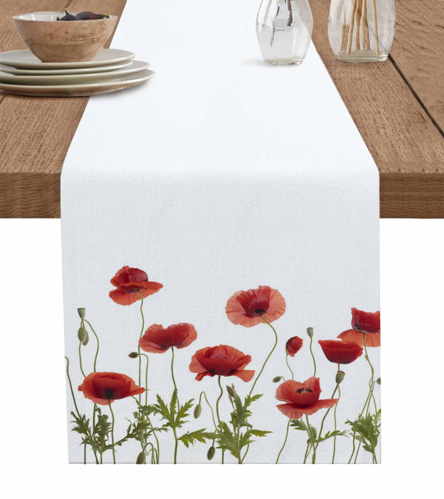 Red Spring Floral Table Runner 72 Inches, Farmhouse Flowers Elegant ...