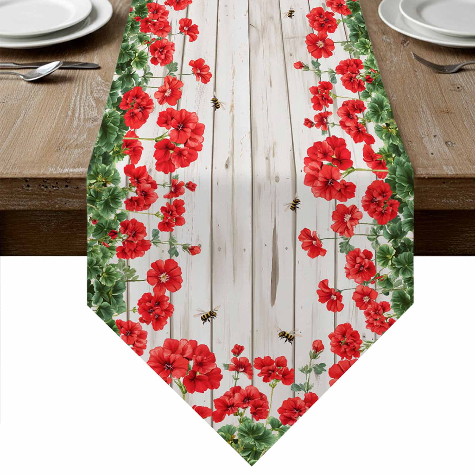 Red Spring Floral Table Runner Linen Burlap Table Runner 90 Inches Long ...