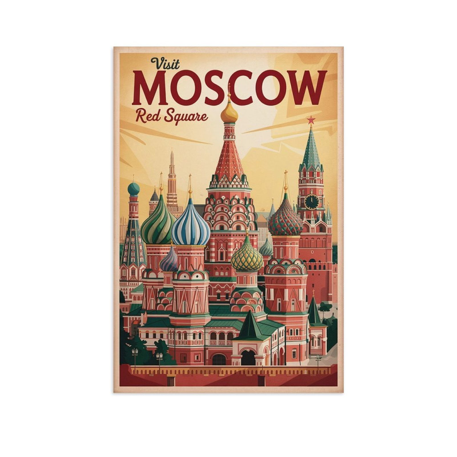 Red Square Classic Poster Retro Moscow Cityscape with St. Basil's ...