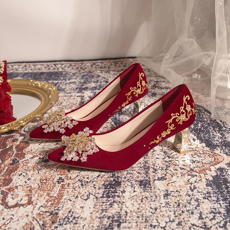 Red Square Heel Wedding Shoes Chinese Style Bridal Shoes Party Shoes ...