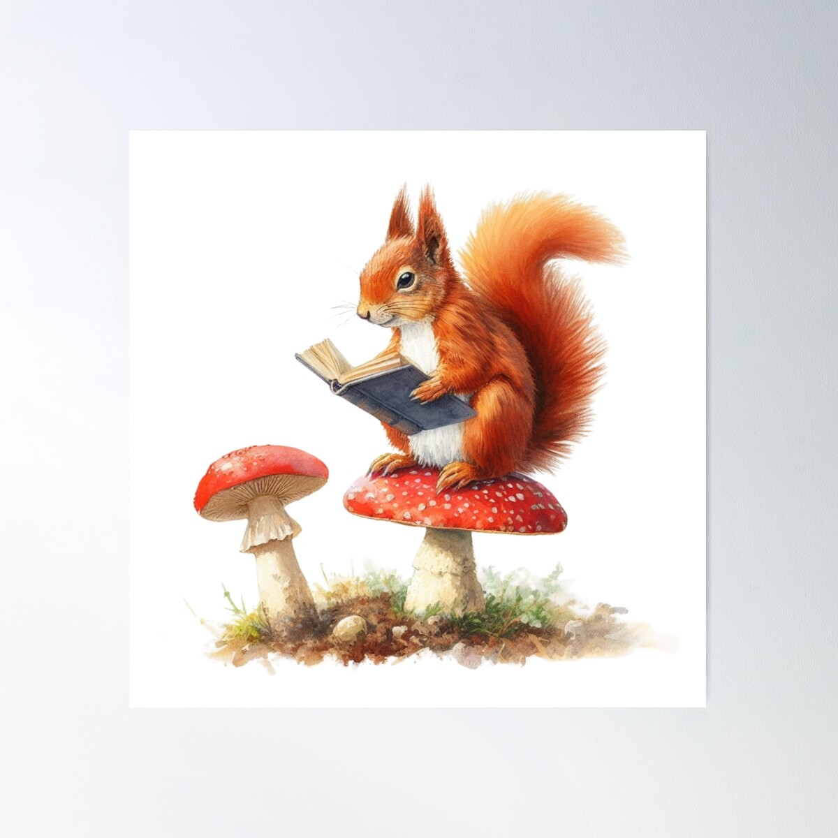 Red Squirrel On A Toadstool Poster Wall Art, Modern Wall Decor For ...