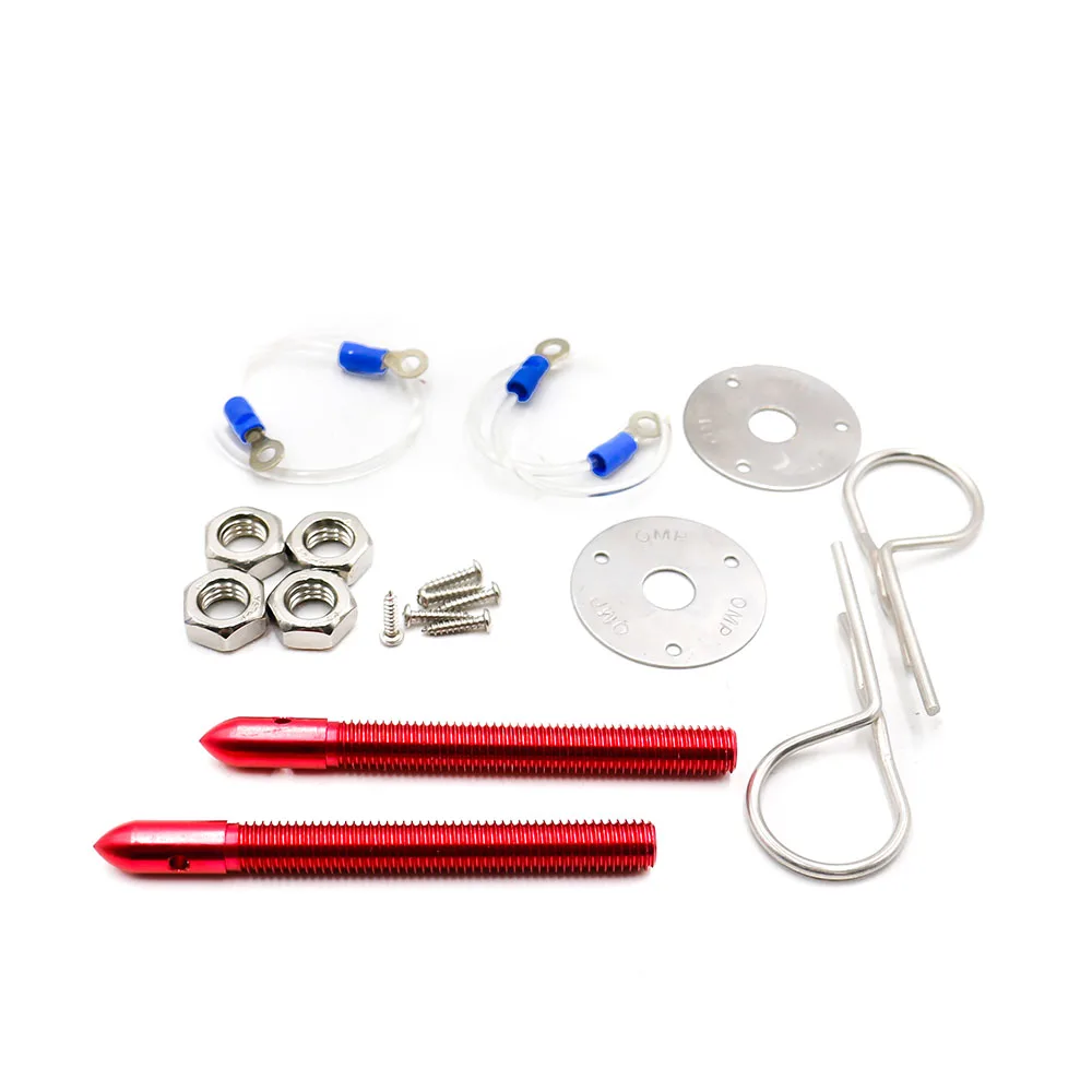 Red-Stainless Steel Car Hood Latch Latch Kit, Racing Style, Hood Mount ...