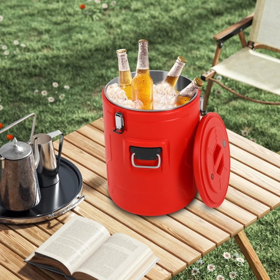 Red Stainless Steel PU Heat Preservation Barrel 38L Large Capacity Heat ...