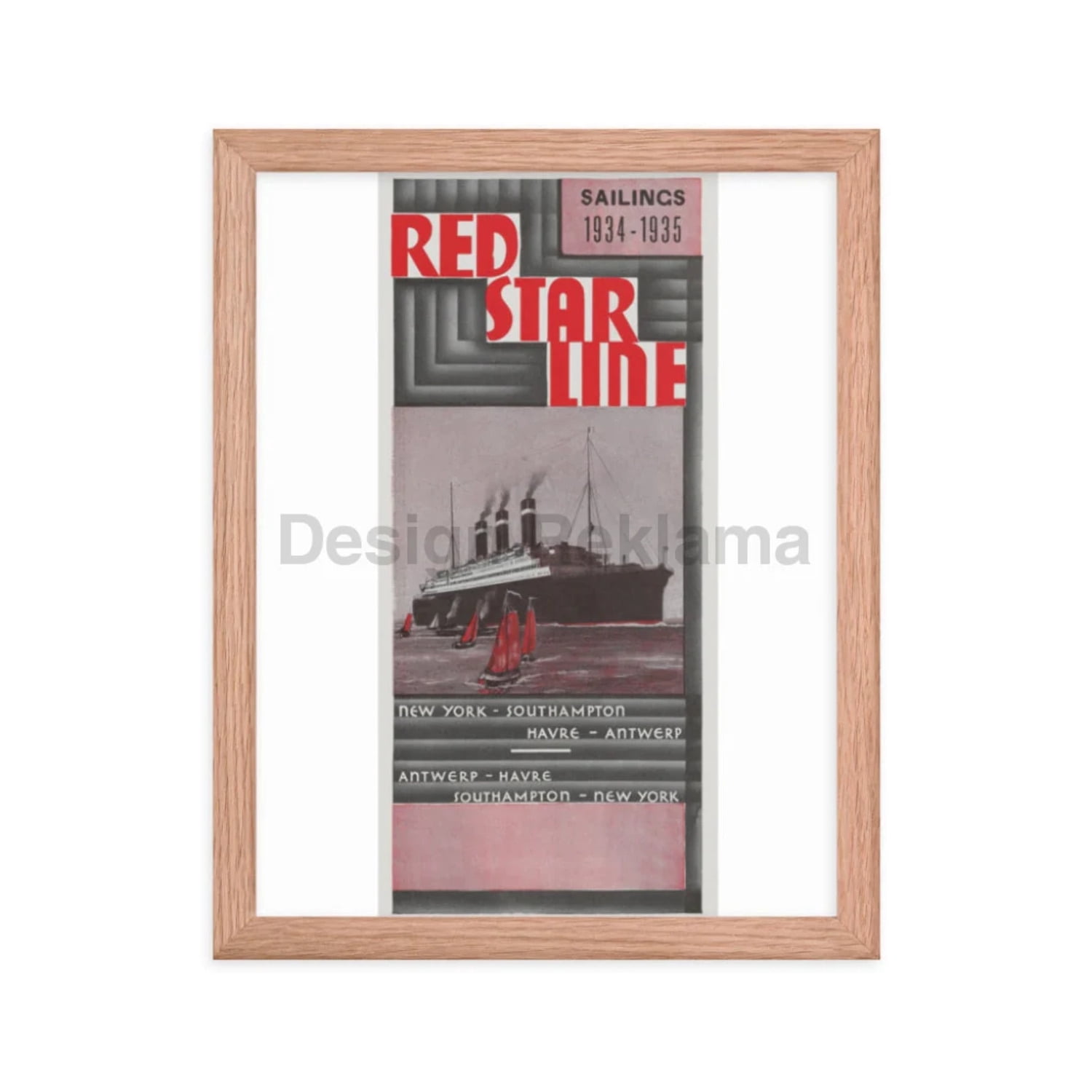 Red Star Line New York Southampton Havre Antwerp, 1934. Framed Vintage ...