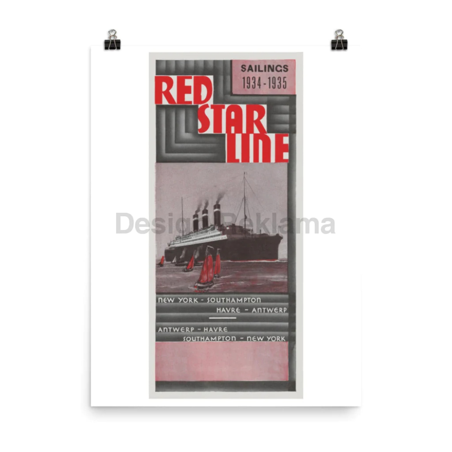Red Star Line New York Southampton Havre Antwerp, 1934. Unframed ...