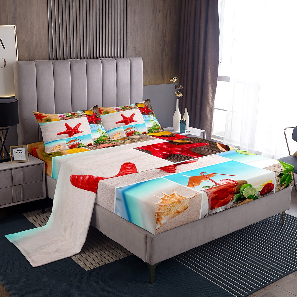 Red Starfish Sheet Set Beaches Sheets for Women Adults Boys,Blue Hawaii ...