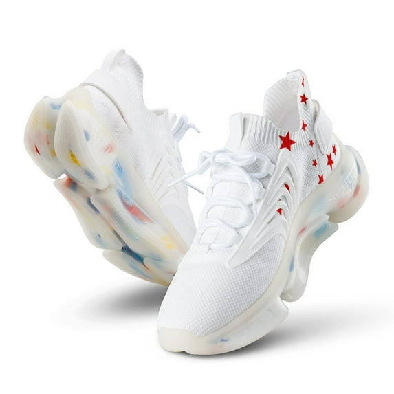 Red Stars on White Walking Shoes for Men Woman Lightweight Tennis ...
