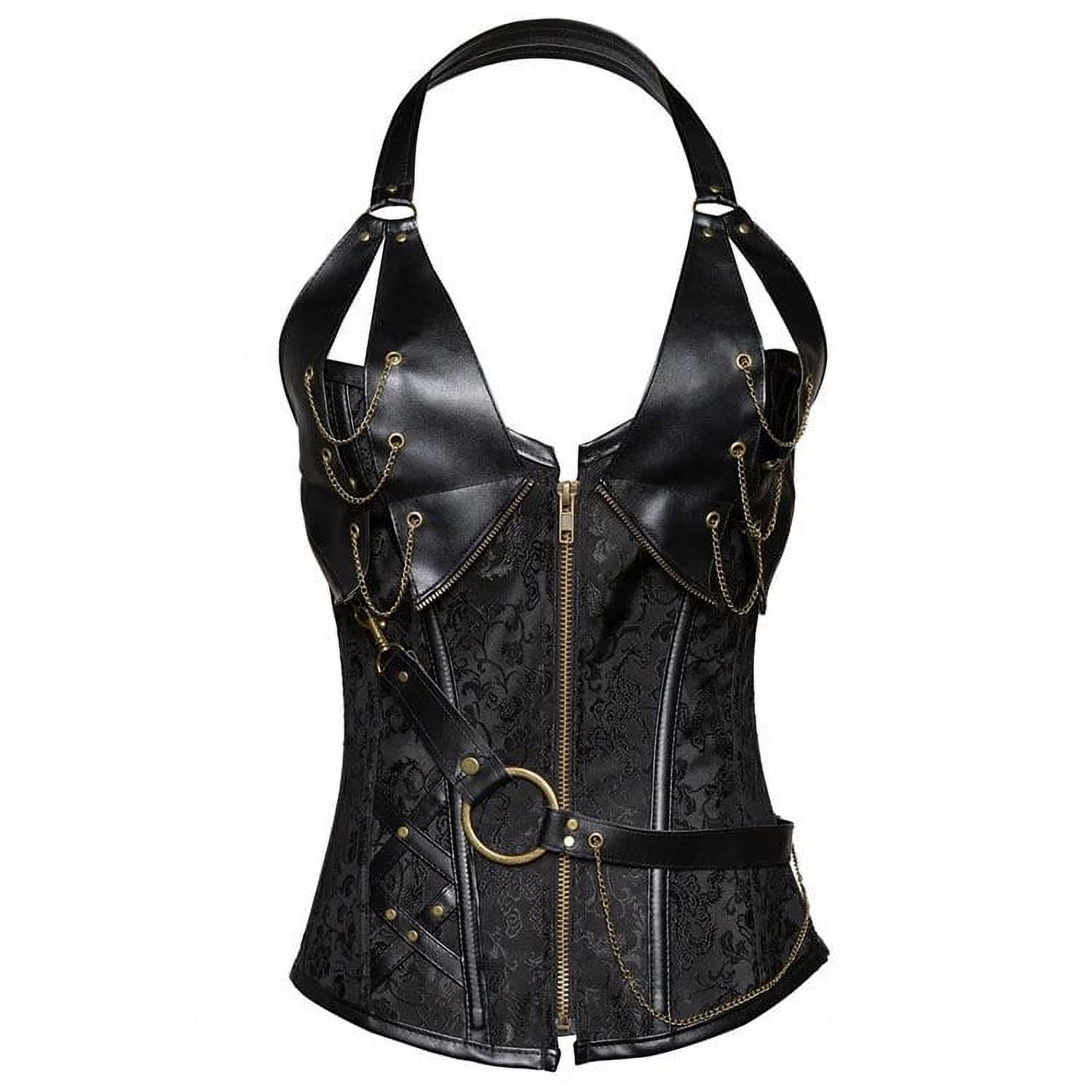 Red Steampunk Corset Gothic Clothing Sexy PU Zipper Halter Corsets and ...